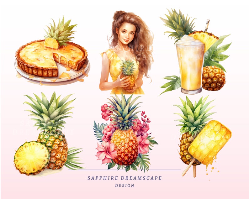 50 Watercolor Pineapple Clipart High Quality Transparent - Etsy