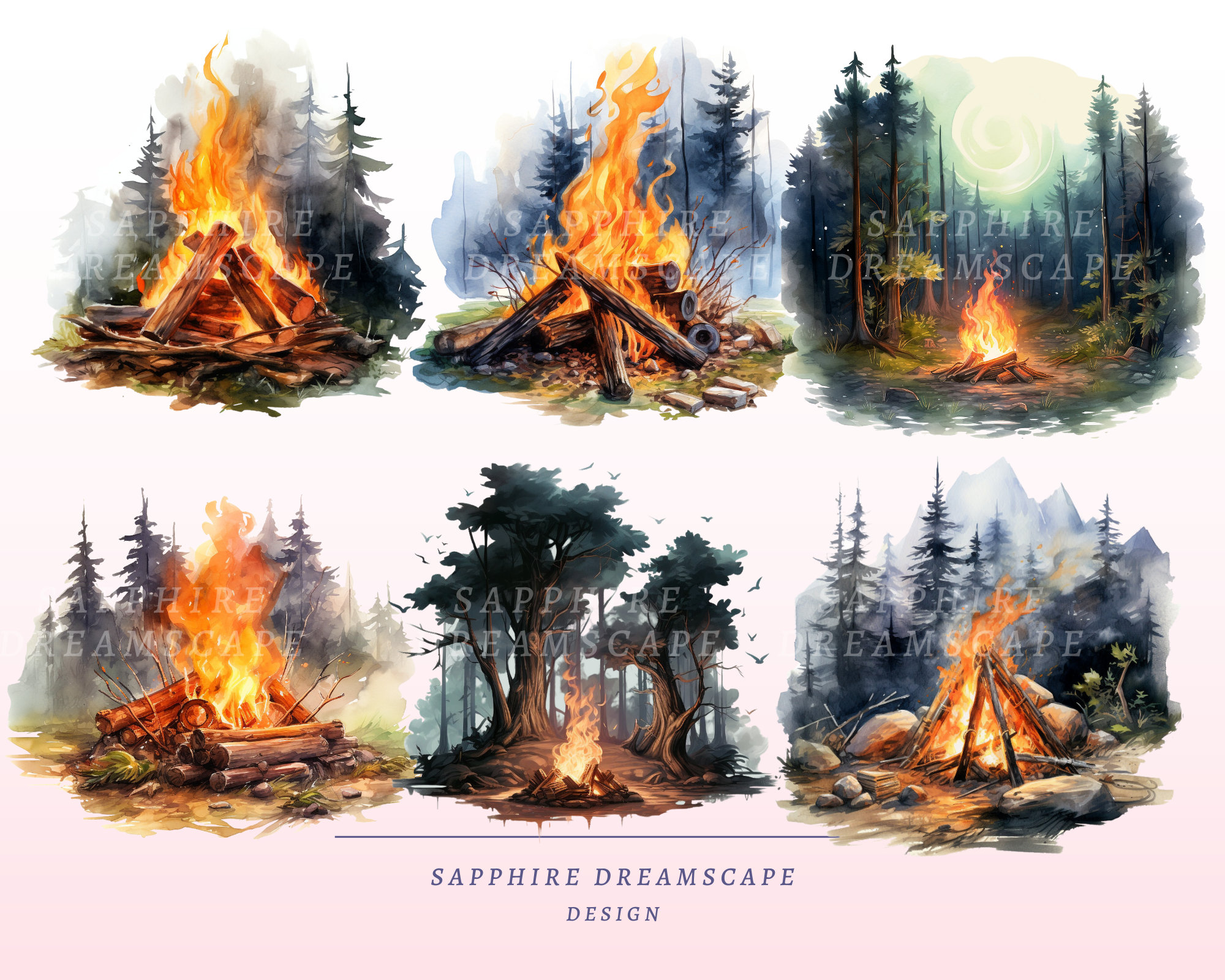 30 Watercolor Campfire Clipart, High Quality Transparent Pngs, Instant ...