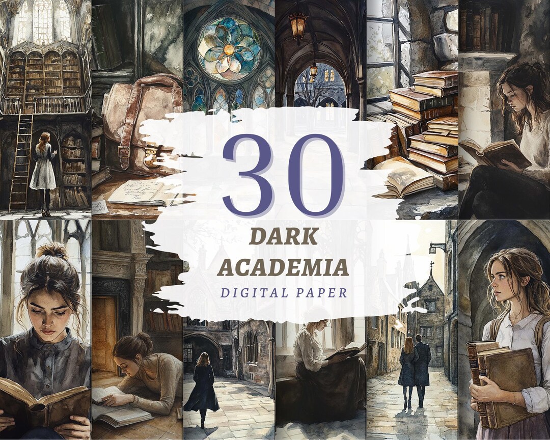 Dark Academia Digital Paper, Gothic Vintage Library Printable Page ...