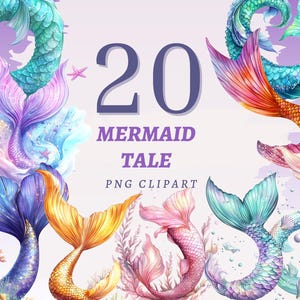 20 Mermaid Tale Clipart Watercolor Ocean Fantasy Digital Art Set ...