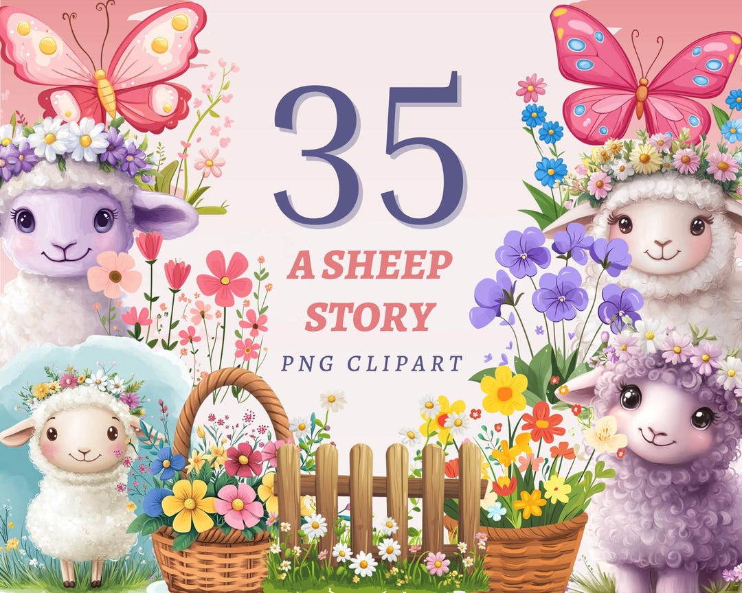 35 A Sheep Story Clipart Cartoon Spring Illustration Storytime ...