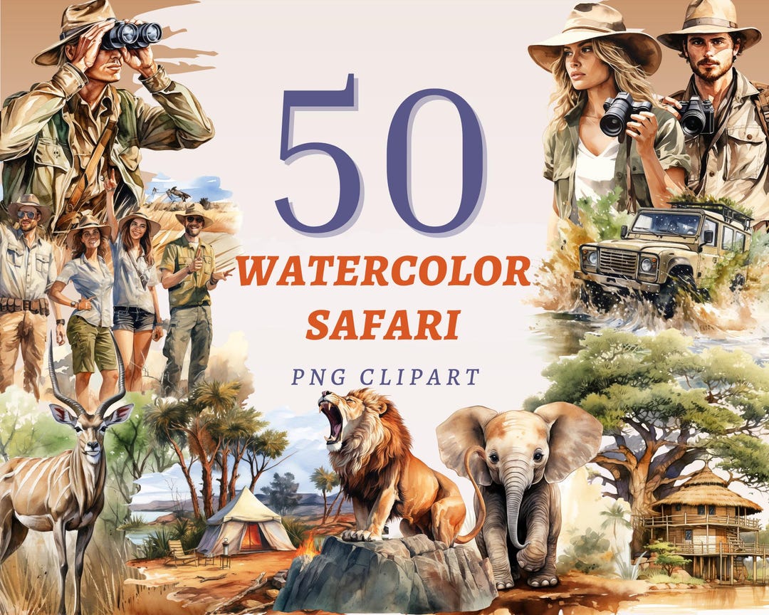 50 Watercolor Safari Clipart, High Quality Transparent Pngs, Instant ...