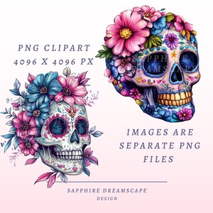 25 Sugar Skulls Clipart Set for Day of the Dead Crafts Colorful Mexican ...