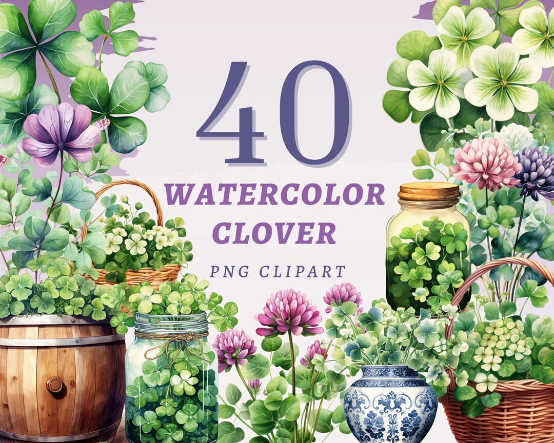 40 Watercolor Clover Clipart, High Quality Transparent Pngs, Instant ...