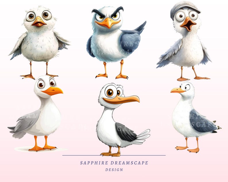 30 Quirky Seagulls Clipart Funny Cartoon Gulls With Crazy Expressions ...