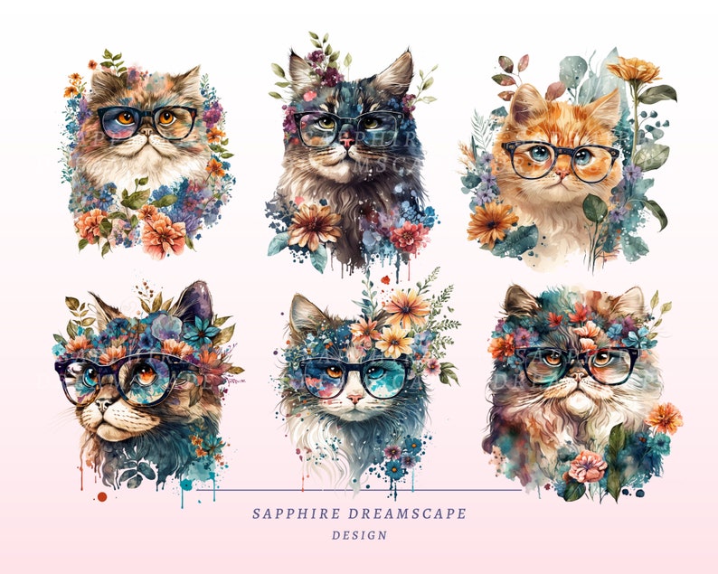 35 Floral Cats Clipart High Quality Transparent Pngs Instant - Etsy