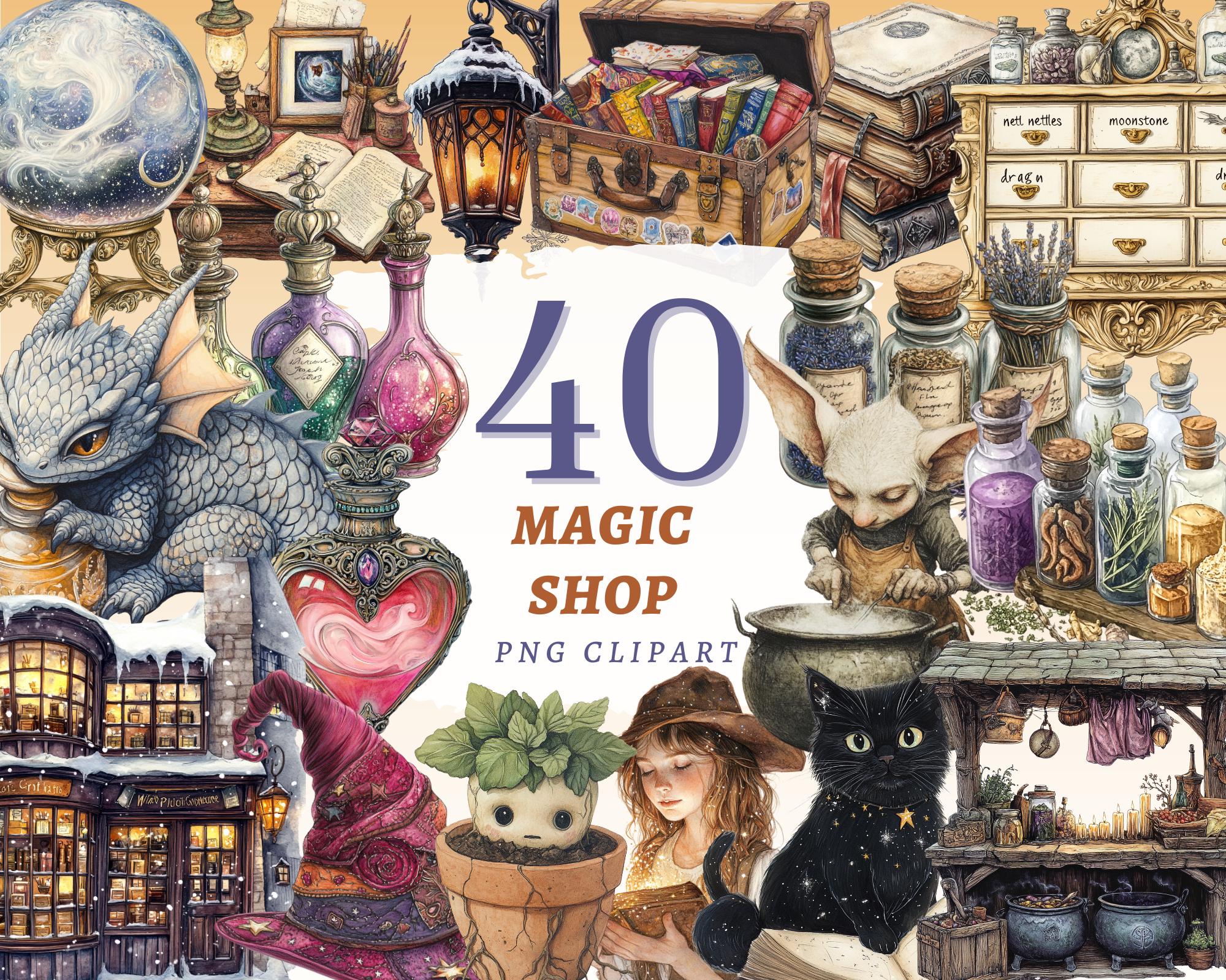 40 Magic Shop Clipart Set, Fantasy Witchy Elements Artwork, Enchanted ...