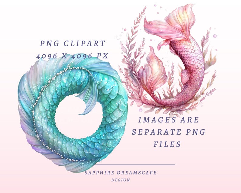 20 Mermaid Tale Clipart Watercolor Ocean Fantasy Digital Art Set ...