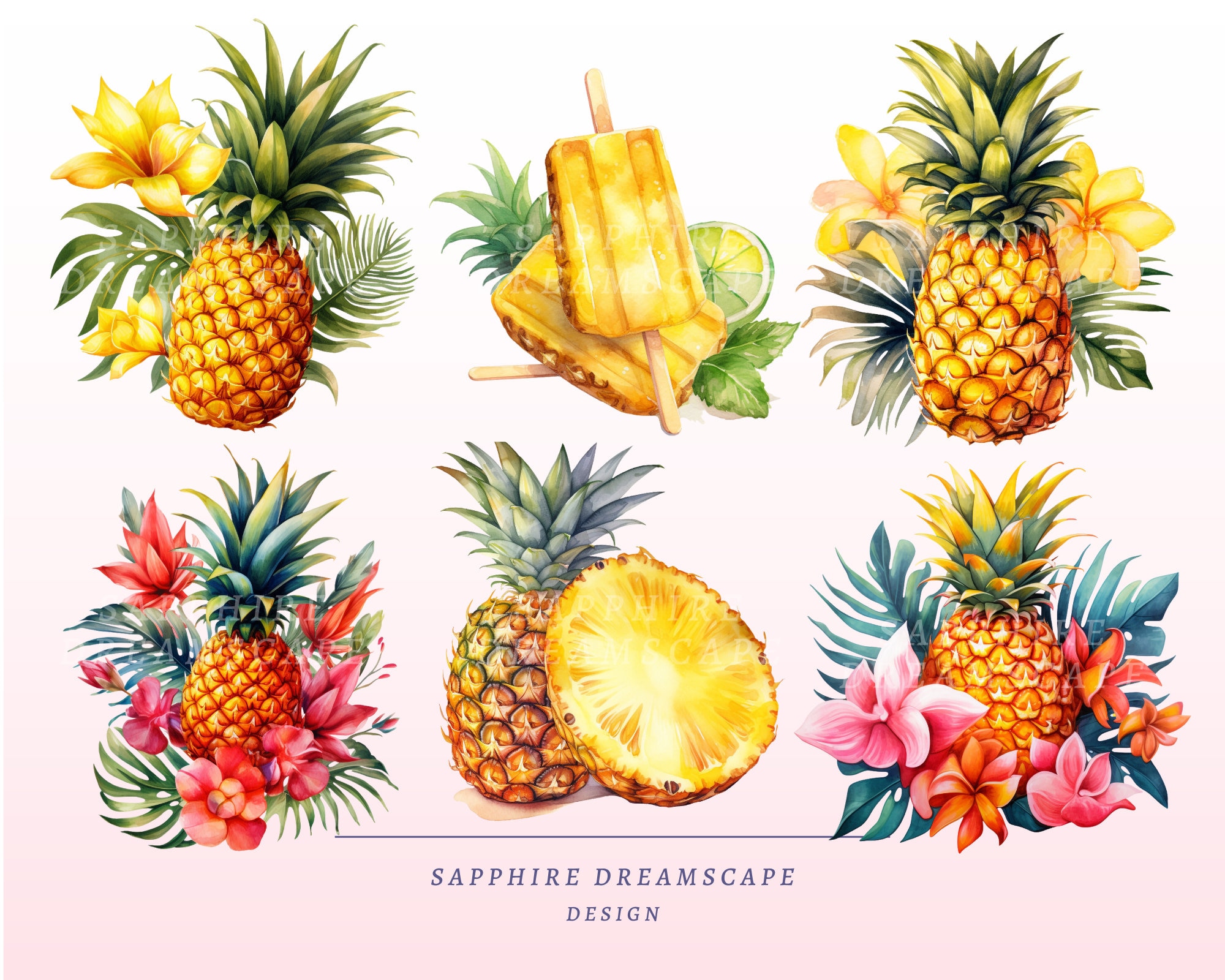 50 Watercolor Pineapple Clipart High Quality Transparent - Etsy