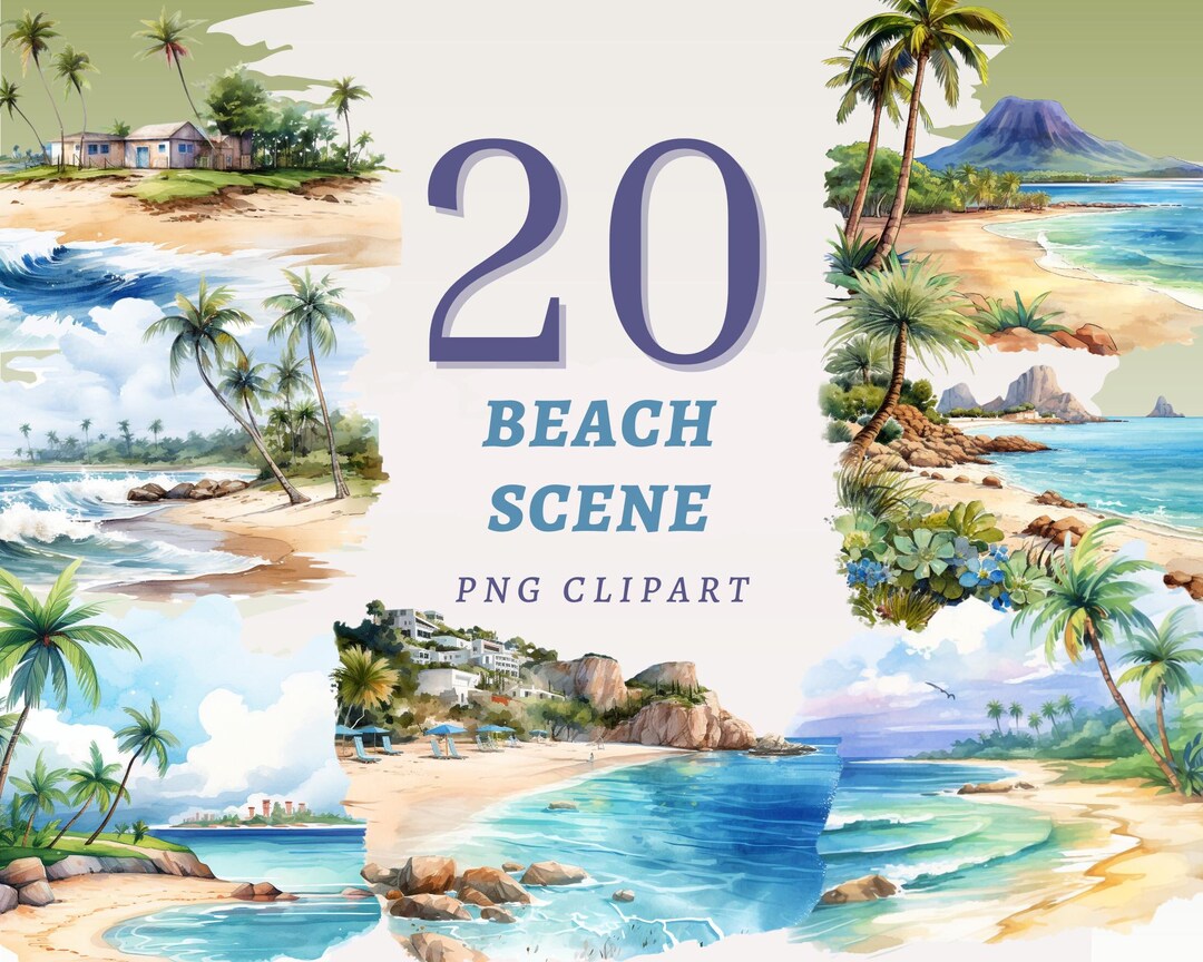 20 Beach Scene Clipart, High Quality Transparent Pngs, Instant Download ...