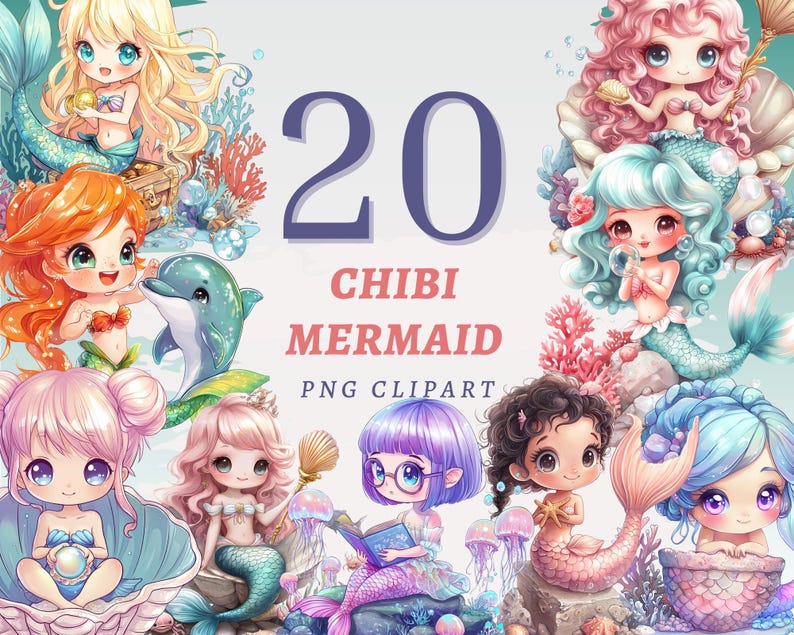 20 Chibi Mermaid Clipart, High Quality Transparent Pngs, Instant ...
