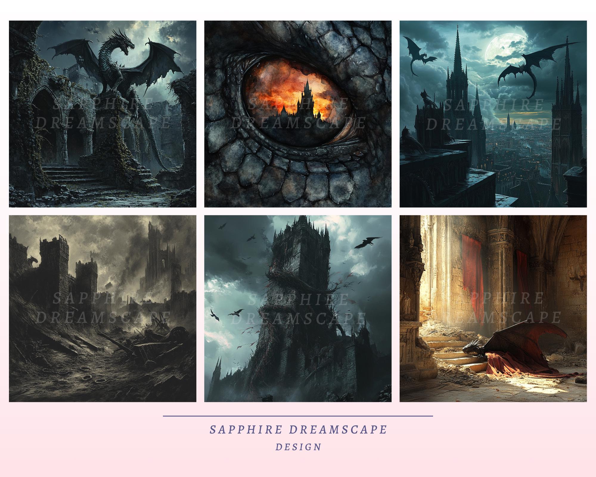 Gothic Dragons Digital Paper Medieval Mythical Creatures Dark Castle ...
