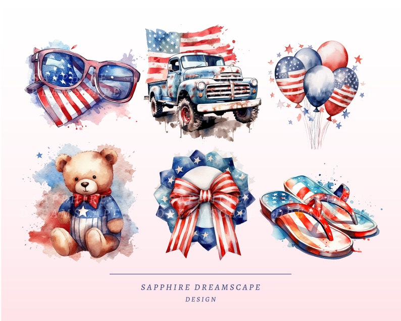 55 Watercolor 4th of July Clipart High Quality Transparent - Etsy