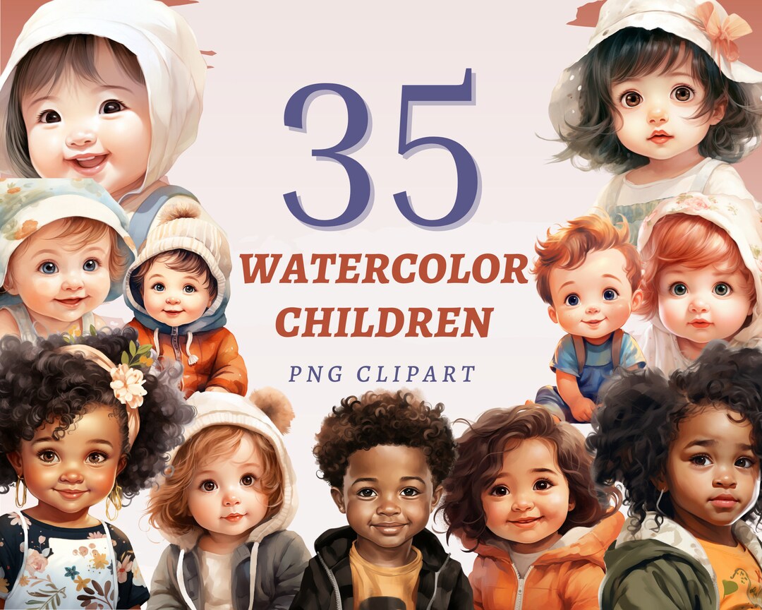 35 Watercolor Children Clipart, High Quality Transparent Pngs, Instant ...