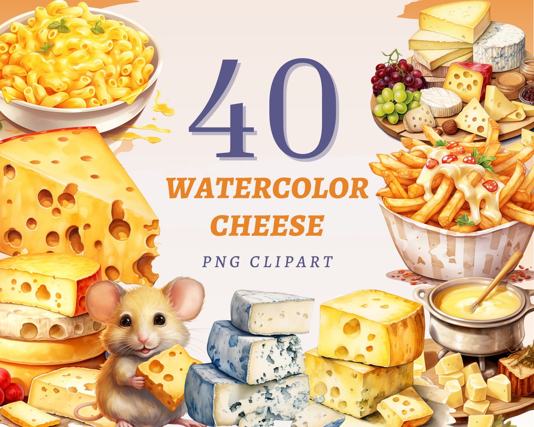 40 Watercolor Cheese Clipart, High Quality Transparent Pngs, Instant ...