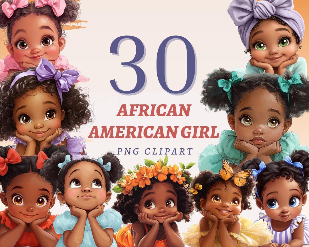 30 African American Baby Girl Clipart Adorable Afro Little Girl Artwork ...