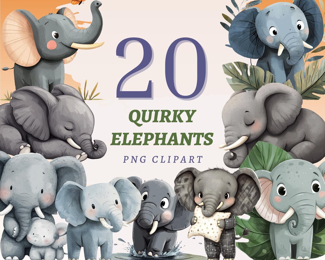 20 Quirky Elephants Clipart, High Quality Transparent Pngs, Instant ...