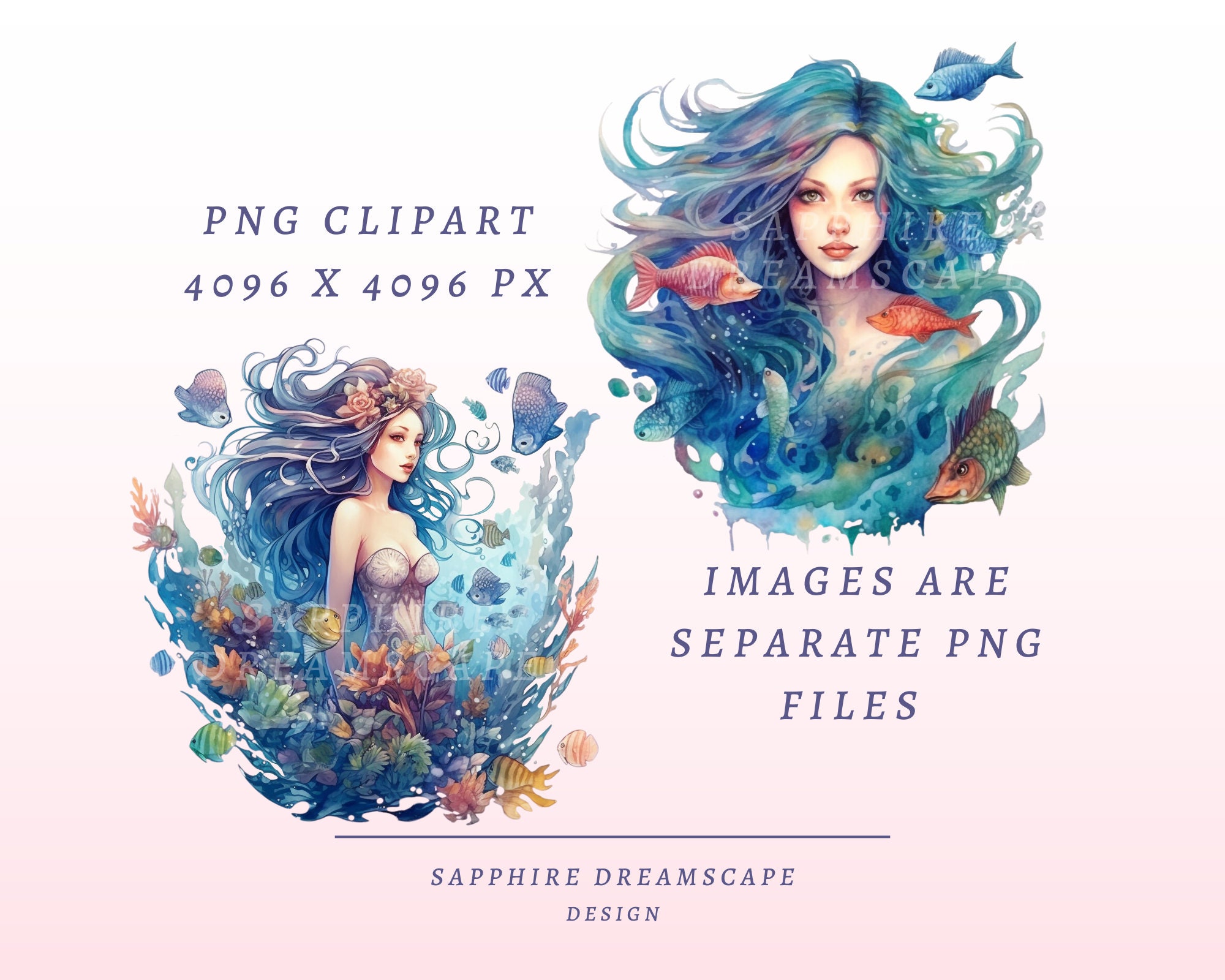 25 Watercolor Mermaids Clipart, High Quality Transparent Pngs, Instant ...