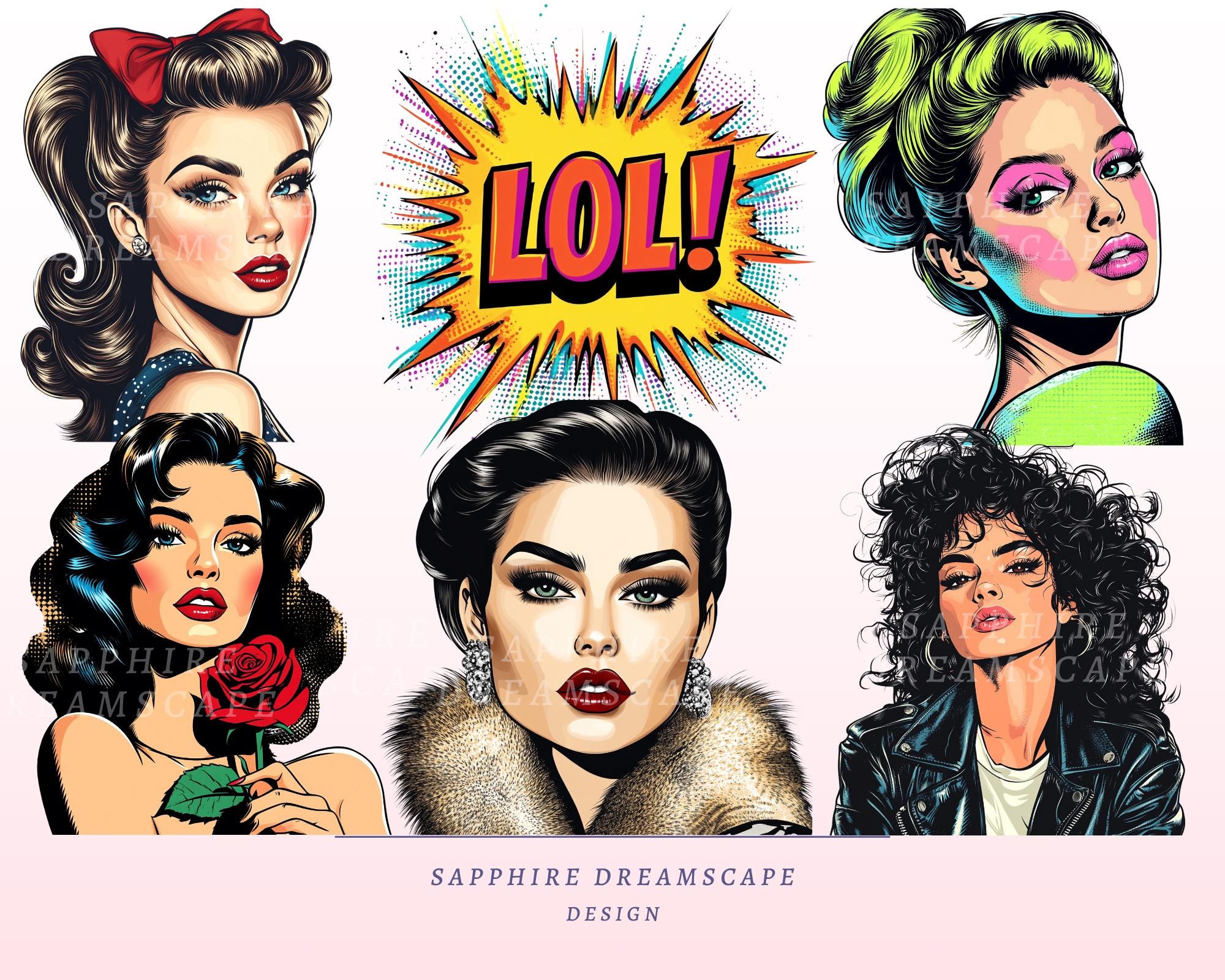 30 Pop Girl Art Clipart Retro Comic Style Girl Print Vintage Pop ...