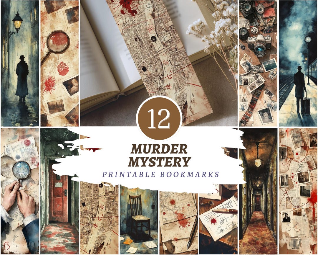 Murder Mystery Bookmark Set, Printable Crime Novel, Detective Story ...