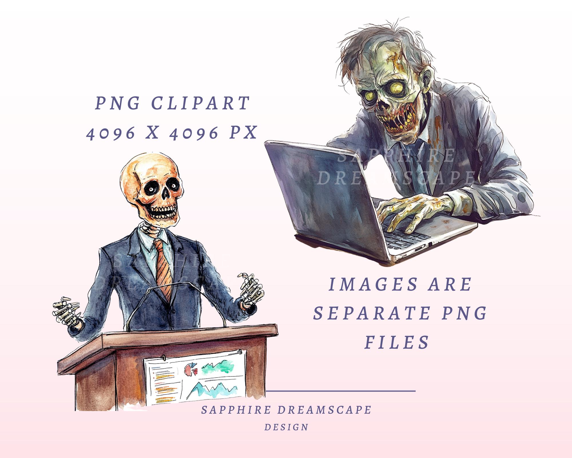 30 Horror Office Clipart Bundle Spooky Business Skeletons Vampire CEO ...
