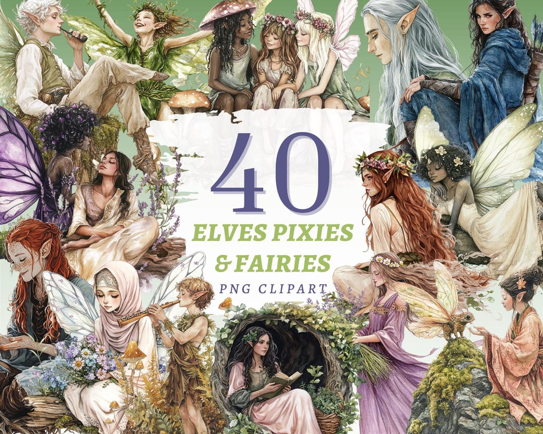 40 Whimsical Elves, Pixies & Fairies Clipart Fantasy Magic Creatures ...