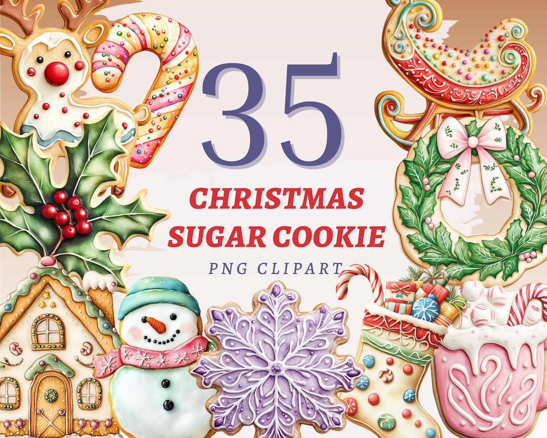 35 Christmas Sugar Cookies Clipart Watercolor Holiday Biscuits PNG ...