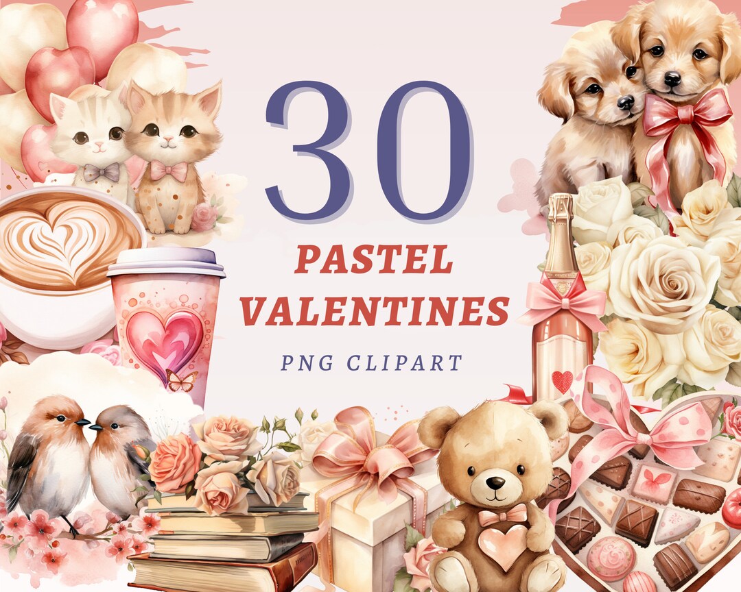 30 Pastel Valentines Clipart, High Quality Transparent Pngs, Instant ...