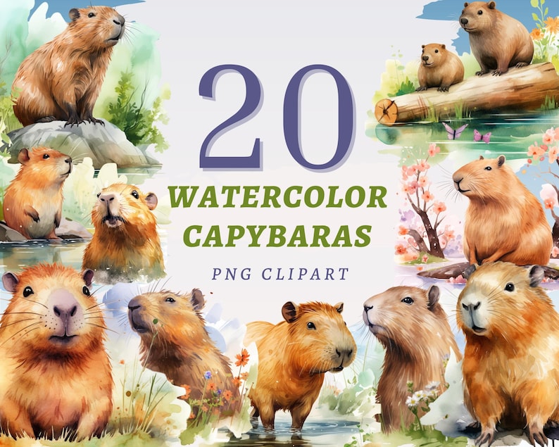 20 Watercolor Capybaras Clipart, High Quality Transparent Pngs, Instant ...