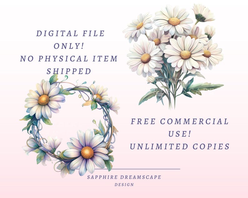 30 Watercolor Daisy Clipart Spring Floral Print Set of White Flowers ...