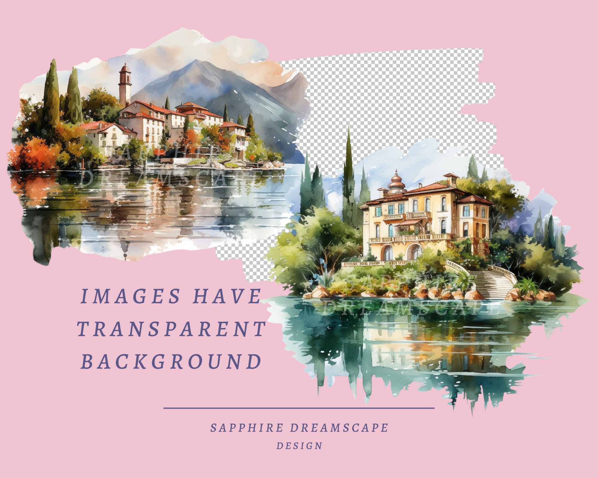 20 Watercolor Lake Como Clipart, High Quality Transparent Pngs, Instant ...