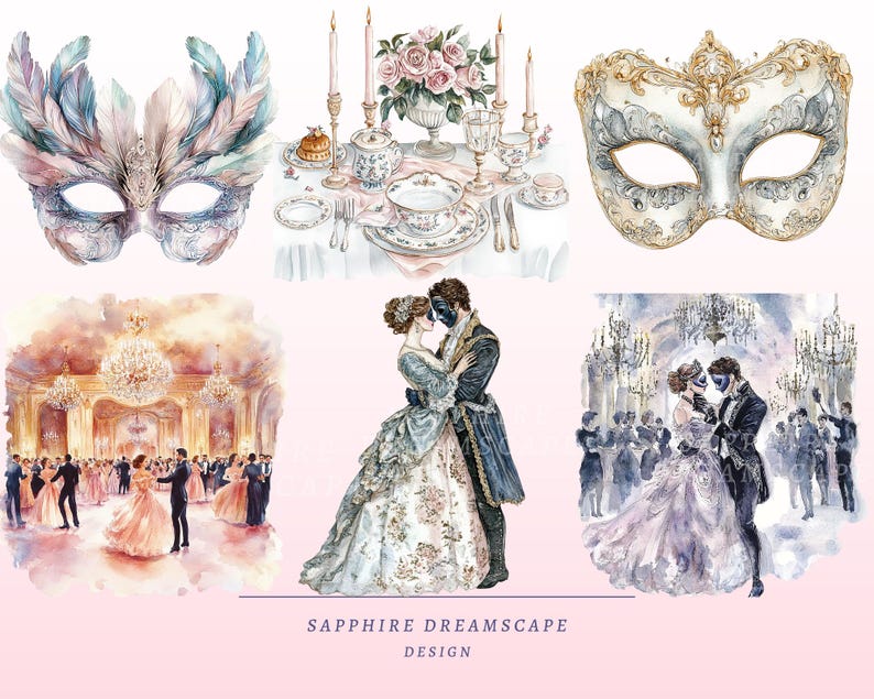 45 Masquerade Ball Clipart Bundle, Regency Era Dance Artwork, Victorian ...