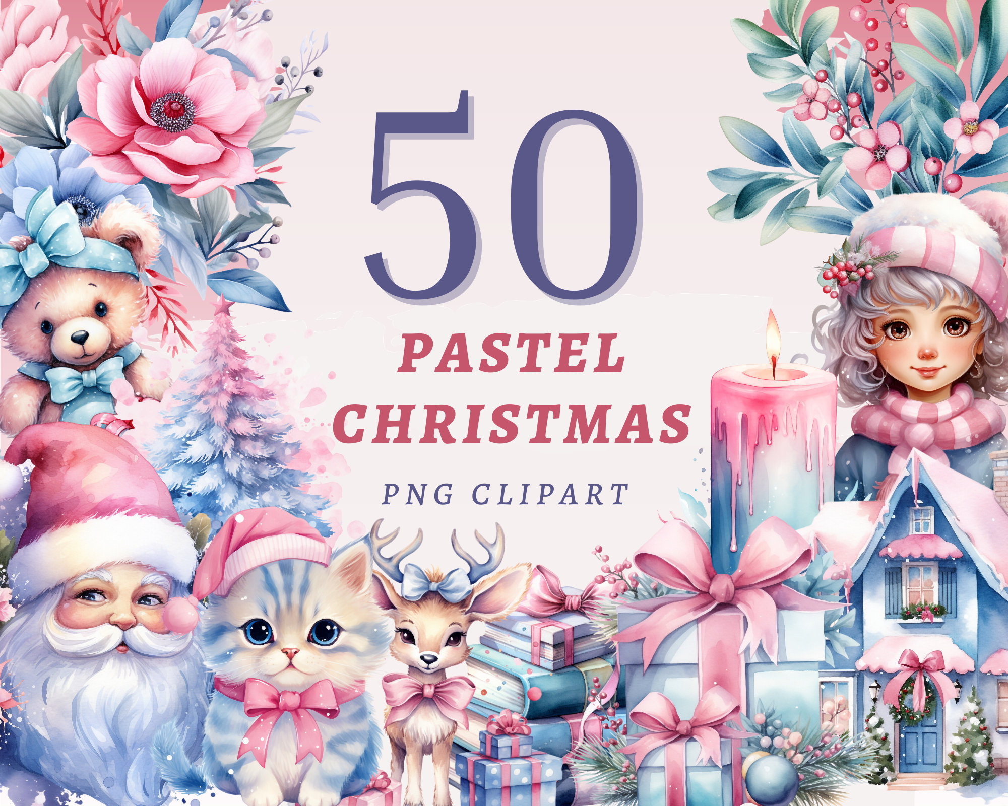 50 Pastel Christmas Clipart, High Quality Transparent Pngs, Instant ...