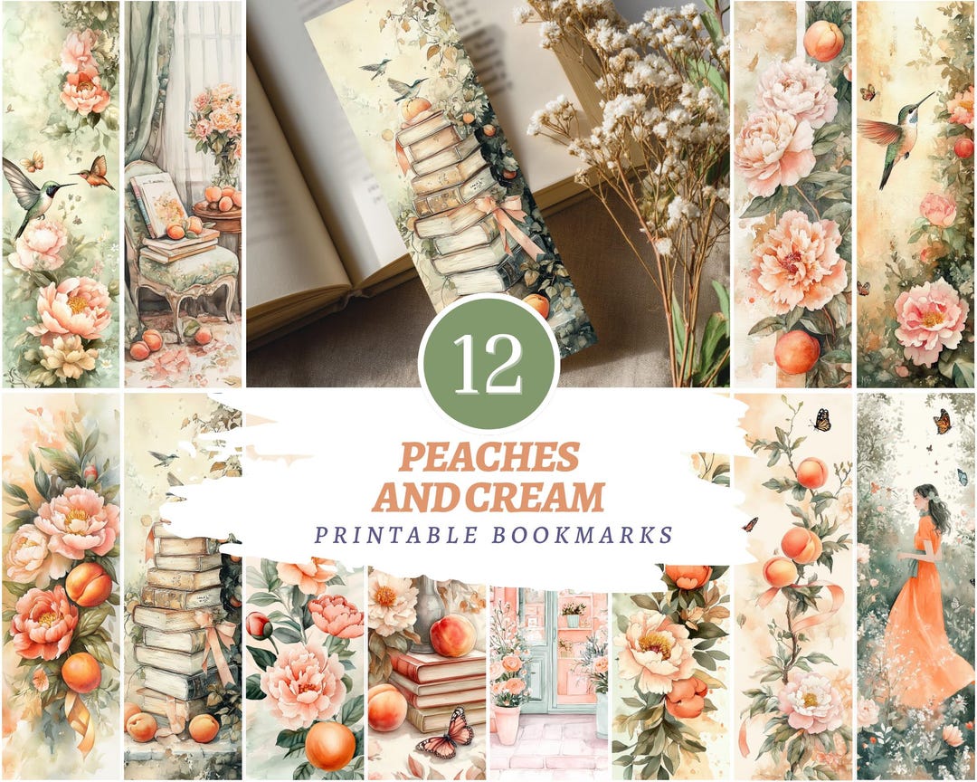 Peaches and Cream Bookmark Set, Pink Cottagecore Page Markers, Floral ...