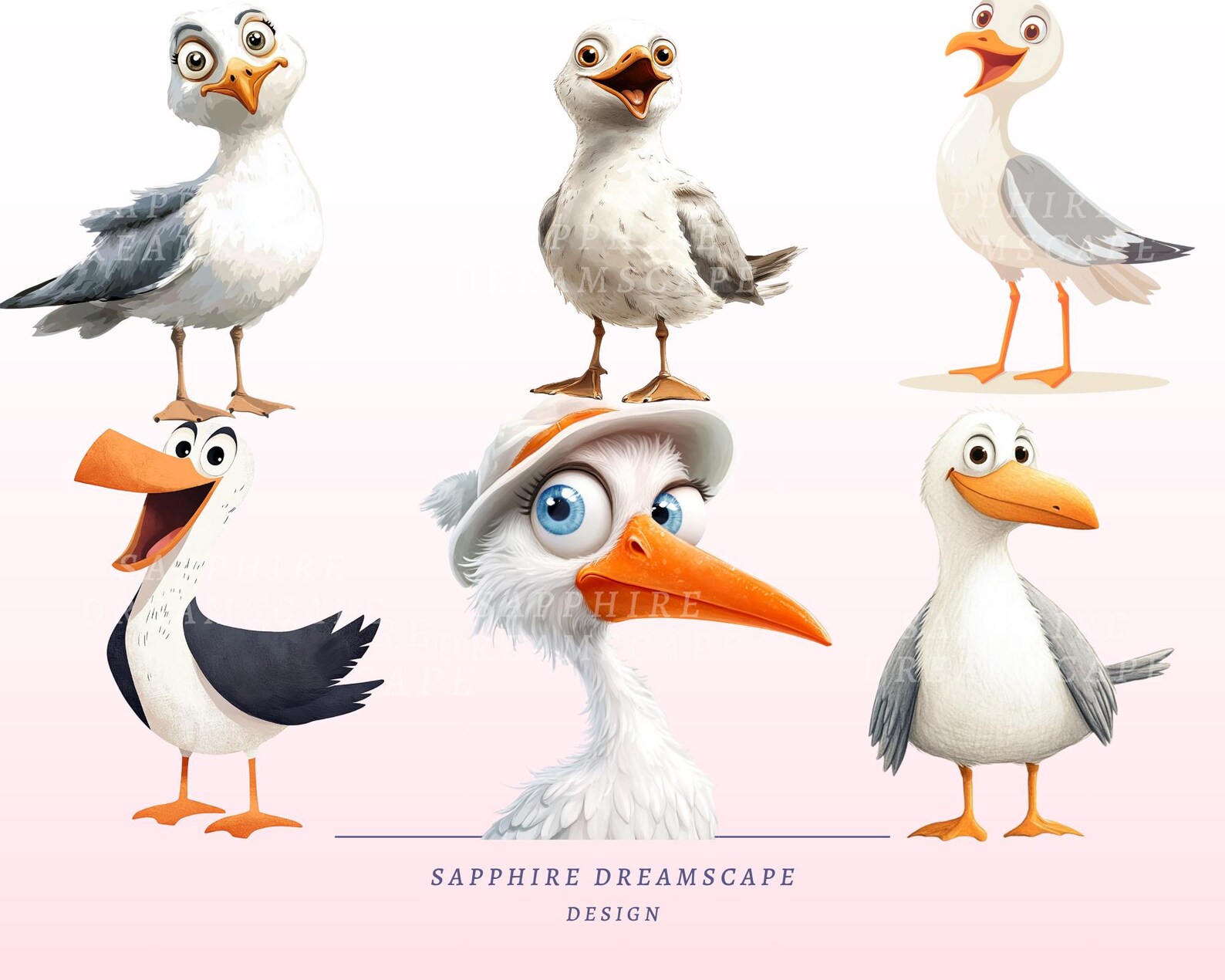 30 Quirky Seagulls Clipart Funny Cartoon Gulls With Crazy Expressions ...