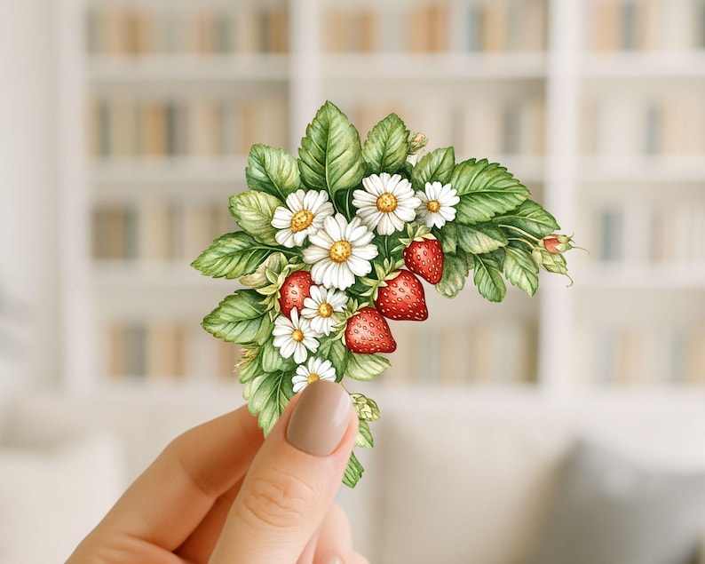 45 Watercolor Strawberry Daisy Clipart, Cottagecore Berry Png, Floral ...