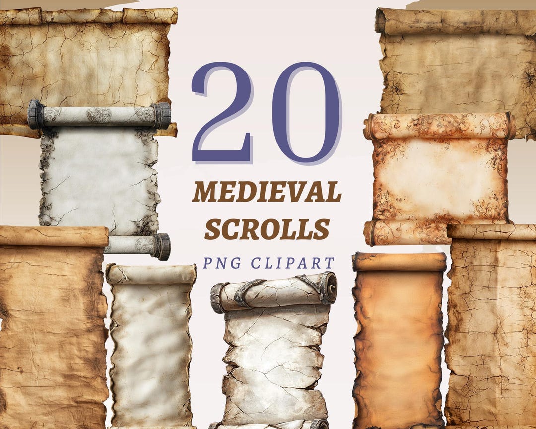 20 Medieval Scrolls Clipart Blank Paper Artwork Vintage Page Template ...