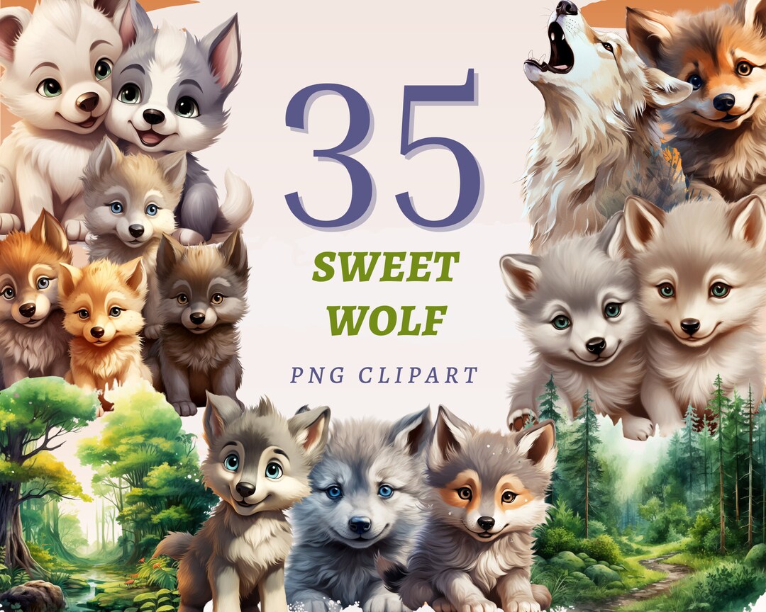 35 Sweet Wolf Clipart, High Quality Transparent Pngs, Instant Download, Commercial Use Storybook ...