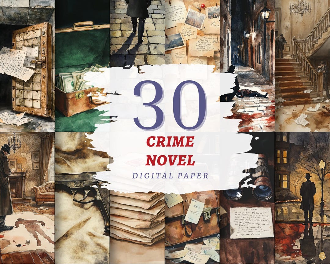 Crime Novel Digital Paper Set, Mystery Detective Journal Graphics for ...