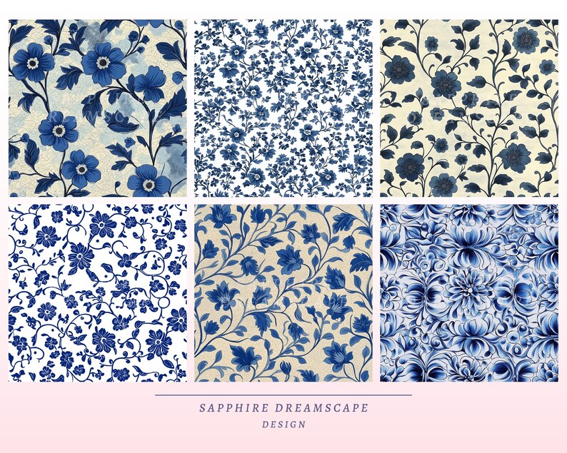 Delft Blue Floral Digital Paper, Seamless Florals Pages, High Quality ...