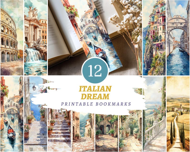 Italy Dream Bookmark Set Printable, Colorful Travel Scenes, Venice ...