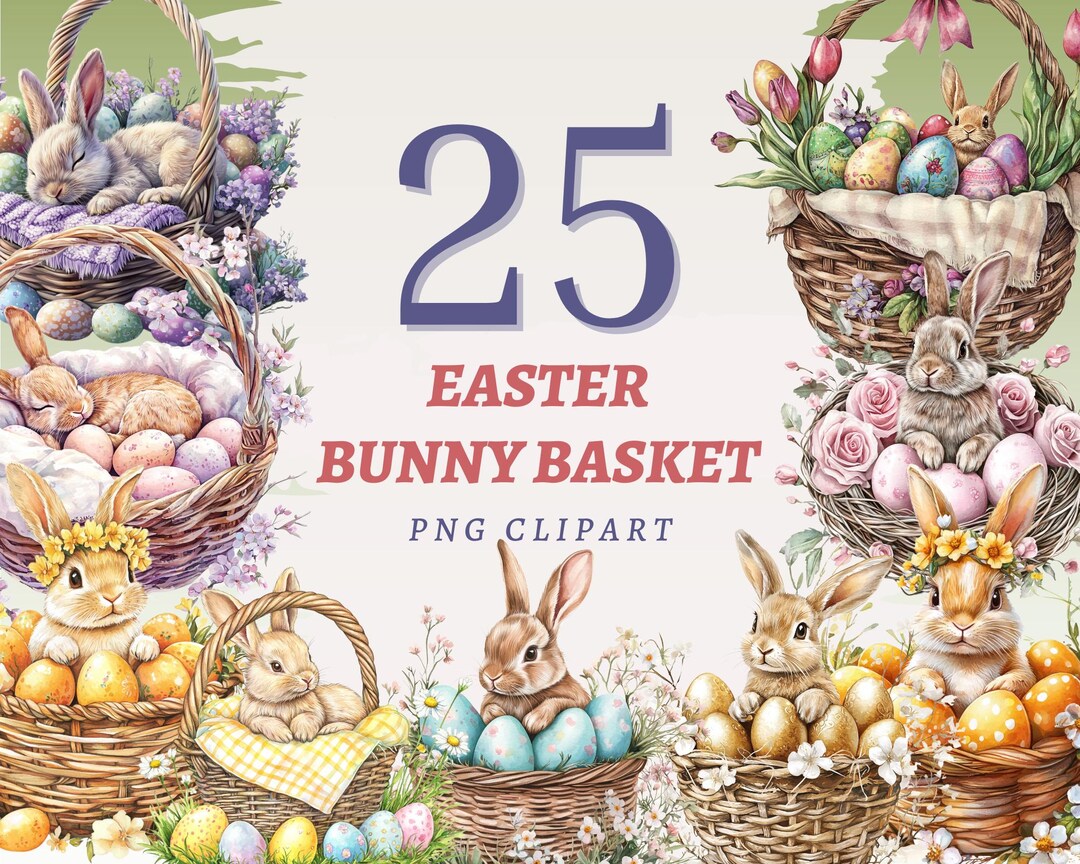 25 Easter Bunny Basket Clipart, High Quality Transparent Pngs, Instant ...