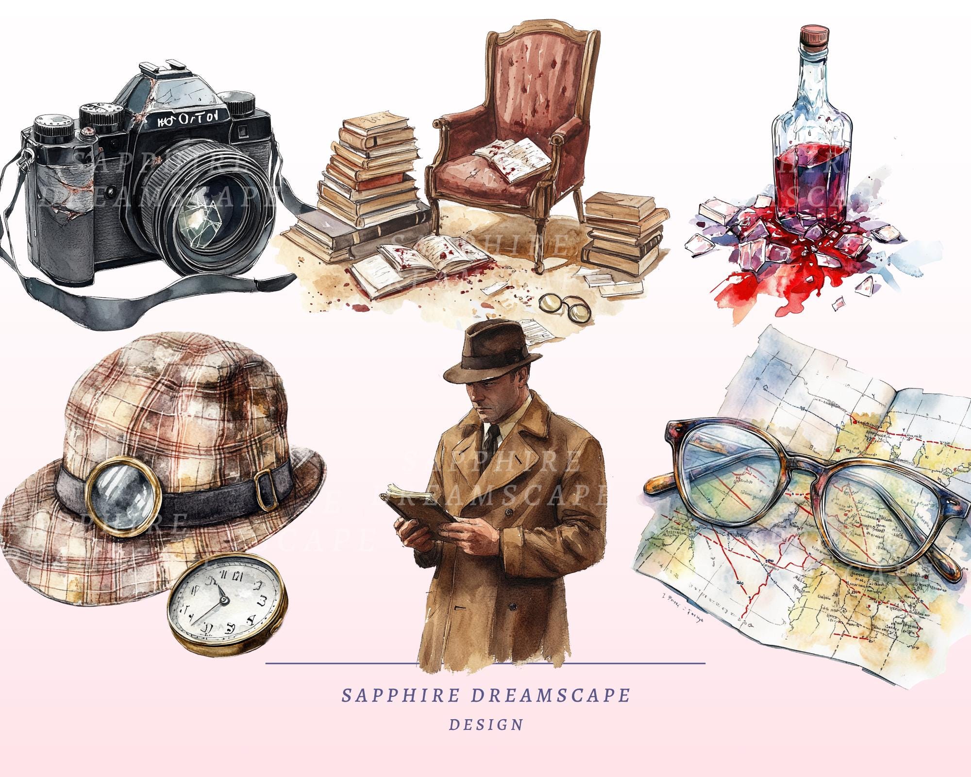 35 Murder Mystery Clipart Mystery Illustration Set Noir Detective ...