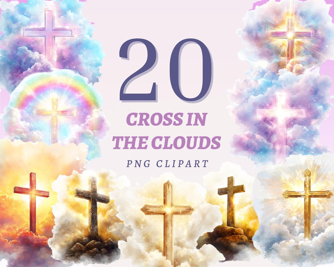 20 Cross in the Clouds Clipart Religious Symbol Artwork for Church Card ...