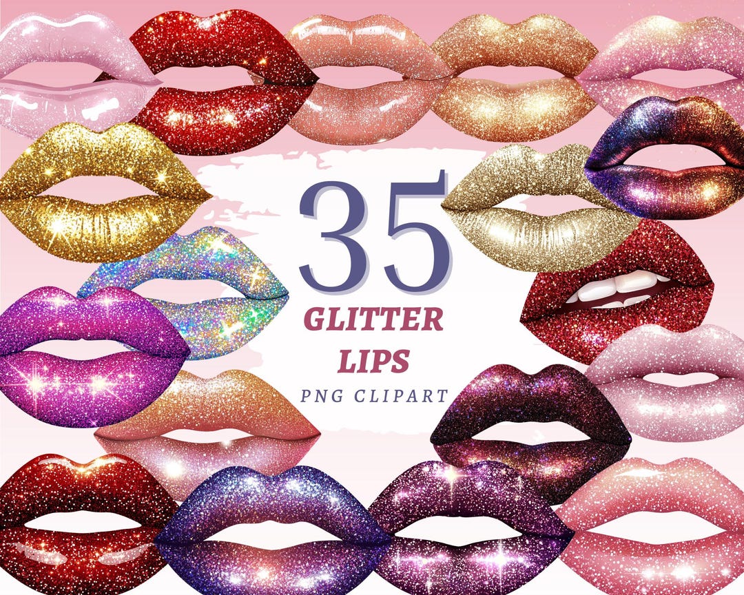35 Glitter Lips Clipart Set, Sparkly Lipstick Kiss Illustrations ...