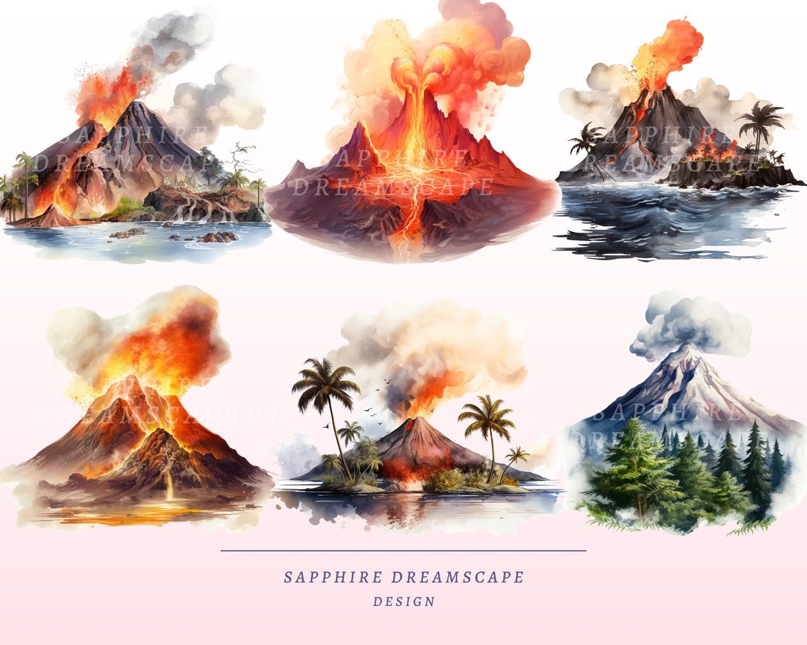 25 Watercolor Volcanoes Clipart, High Quality Transparent Pngs, Instant ...