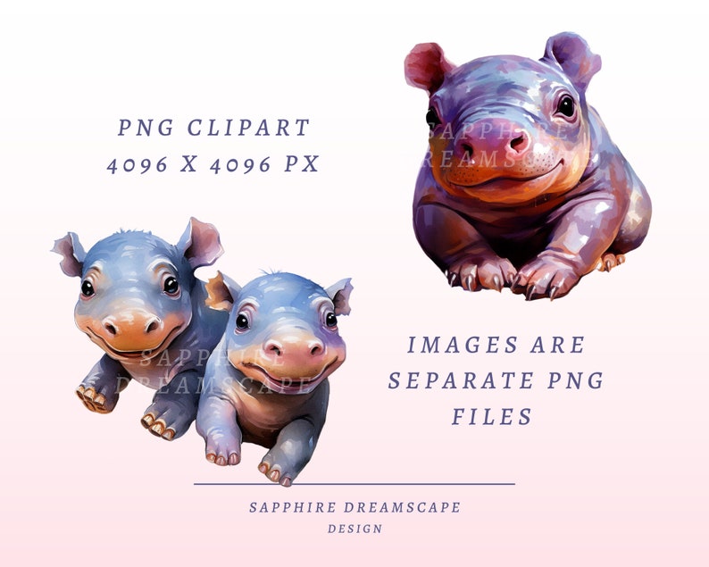 30 Watercolor Baby Hippo Clipart High Quality Transparent - Etsy
