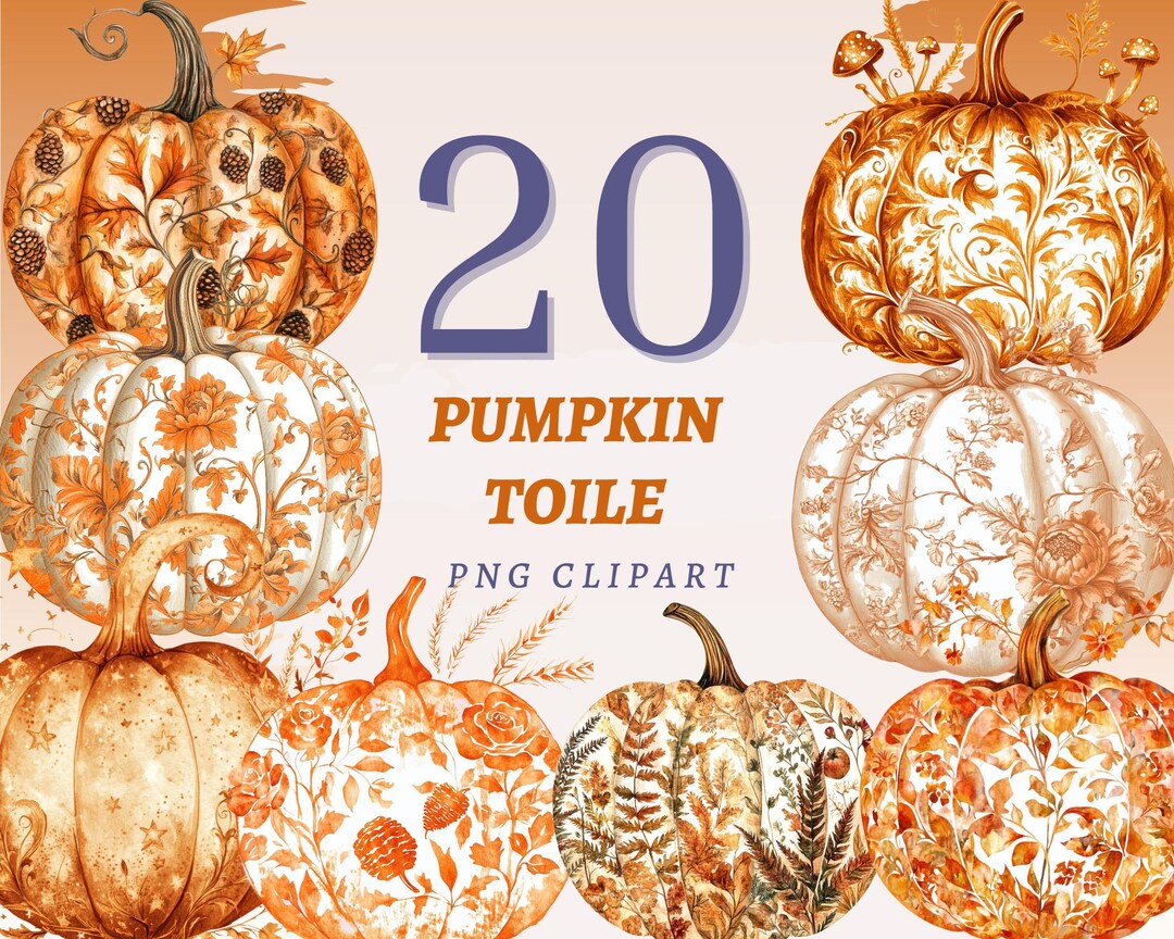 20 Pumpkin Toile Clipart Set Digital Download Autumn French Country ...