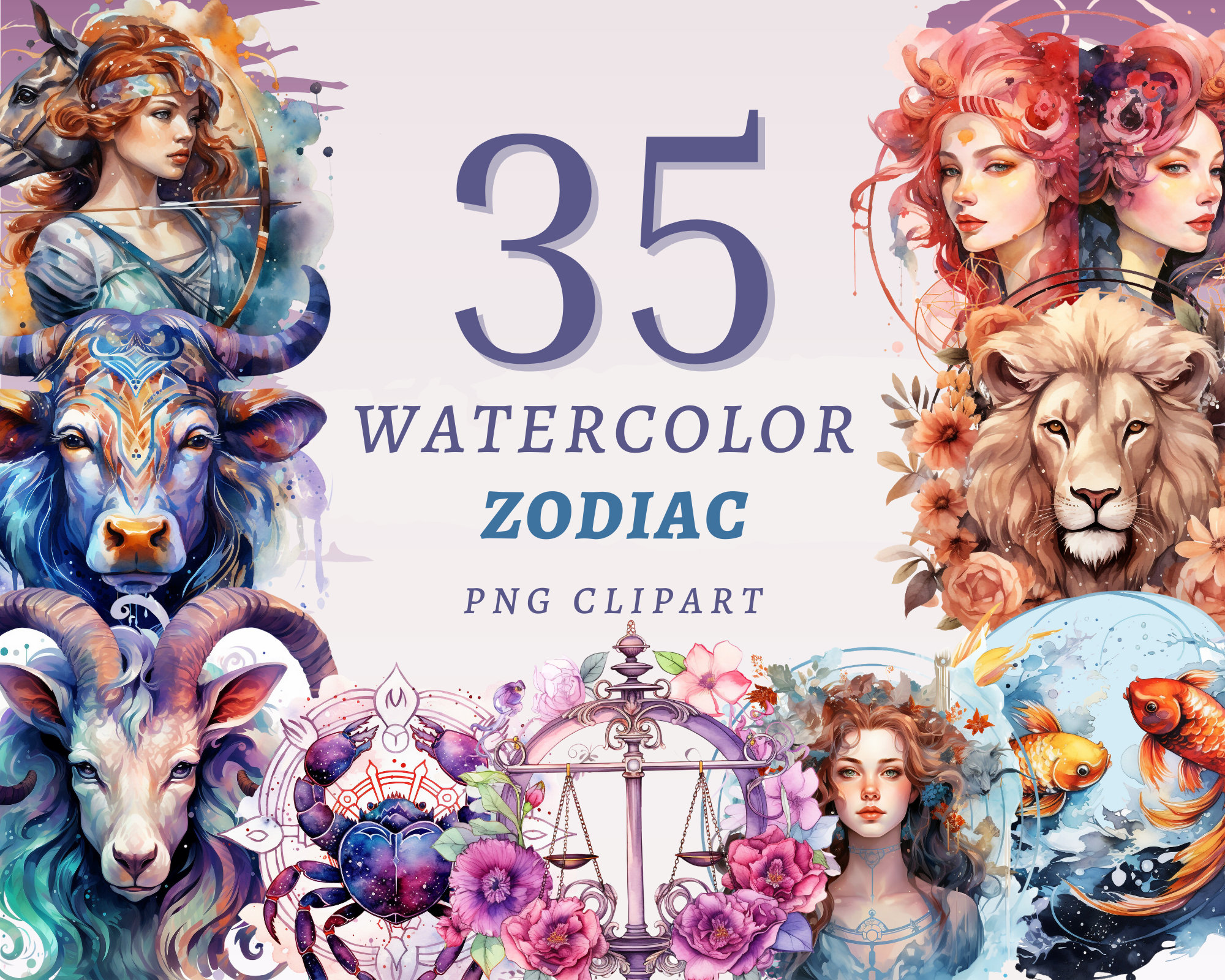35 Watercolor Zodiac Clipart, High Quality Transparent Pngs, Instant ...