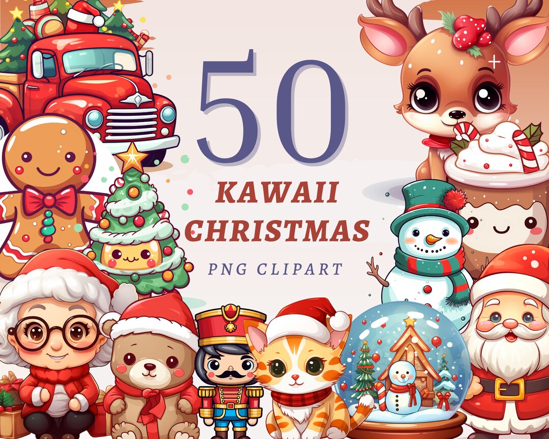 50 Kawaii Christmas Clipart, High Quality Transparent Pngs, Instant ...